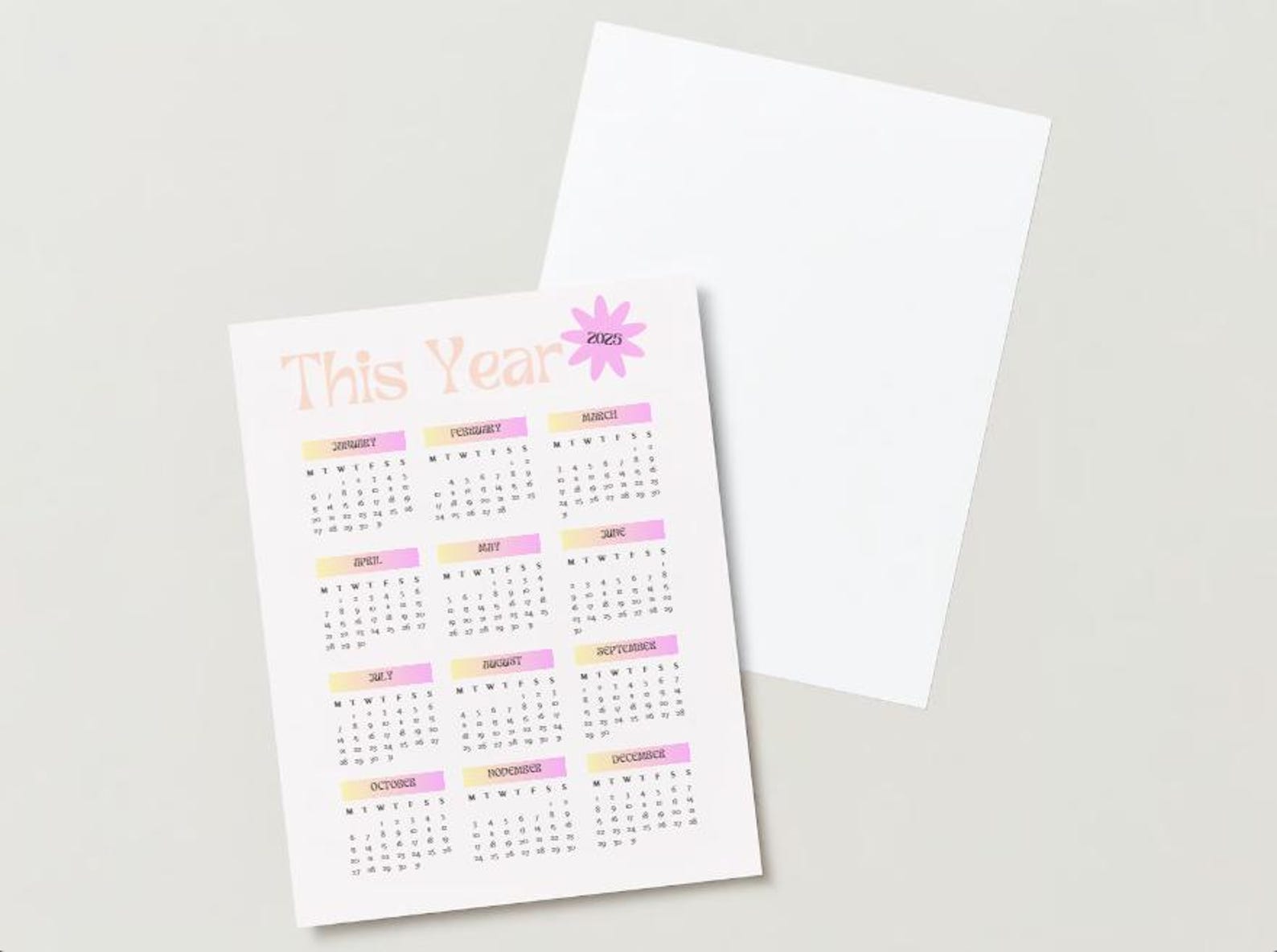 Yellow and Pink Modern 2025 Calendar Monthly Weekly Printable Document ...