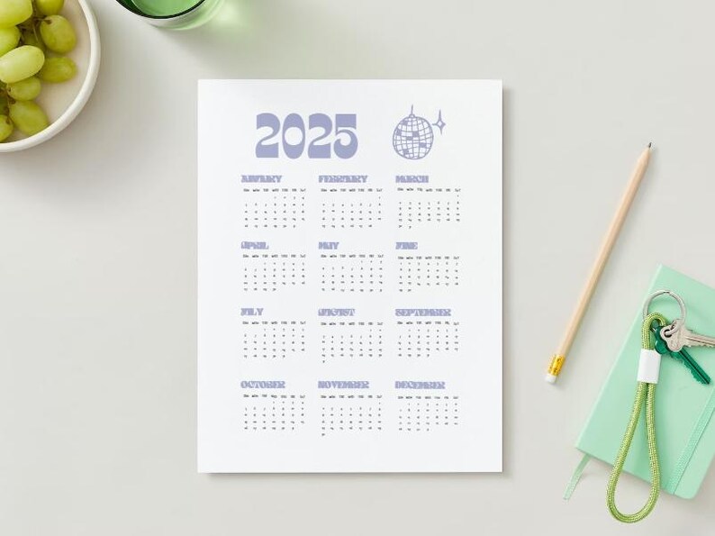 Disco Months Minimalist Monthly 2025 Calendar Poster - Etsy