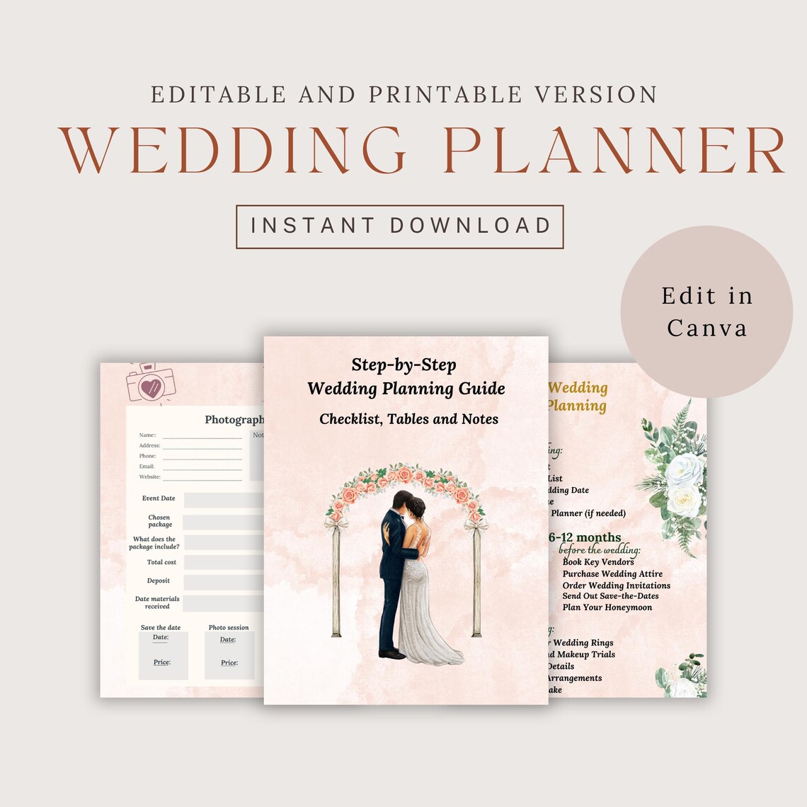 Wedding Planner Canva Editable Wedding Planner Template Printable ...