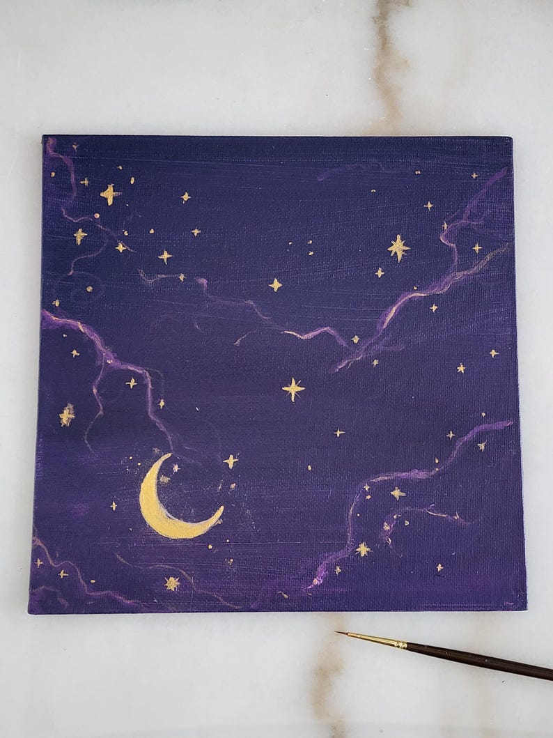 Night Sky Shimmering Moon and Stars 88 Acrylic Painting - Etsy