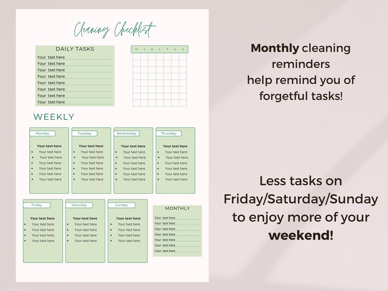 PRINTABLE + EDITABLE Cleaning Checklist Template, Weekly Chore ...