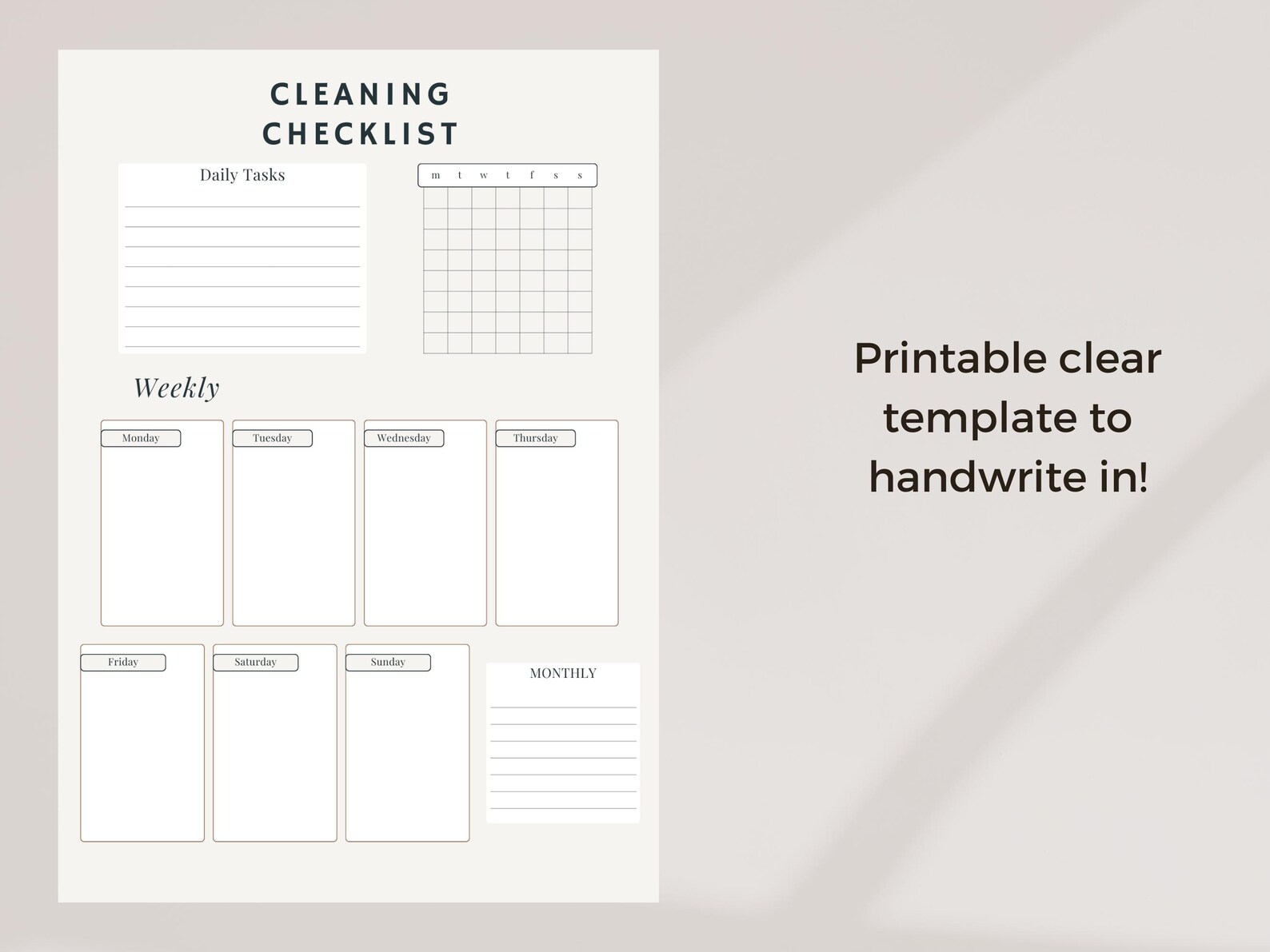 PRINTABLE + EDITABLE Cleaning Checklist Template, Weekly Chore ...
