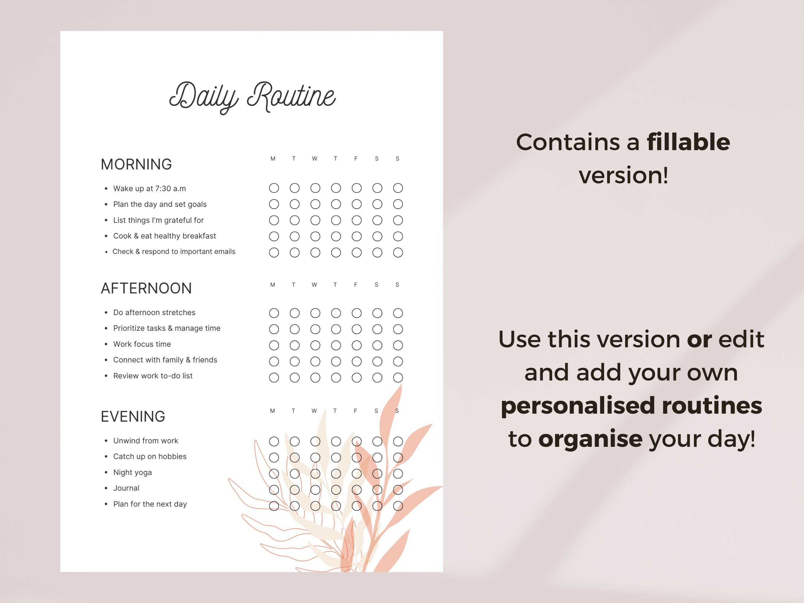 Printable Editable Daily Routine Planner Template Daily Chore Planner