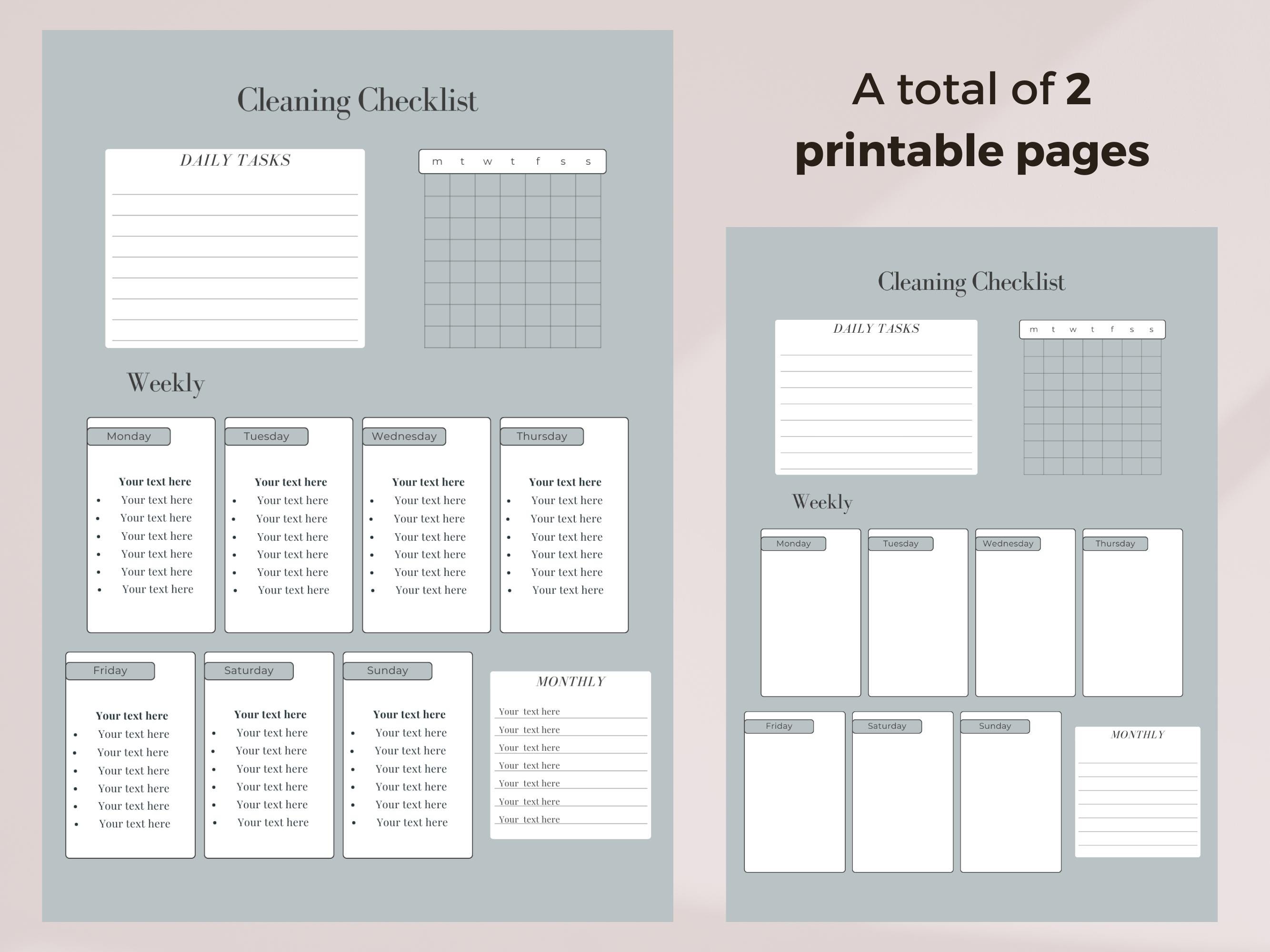 PRINTABLE + EDITABLE Cleaning Checklist Template, Weekly Chore ...
