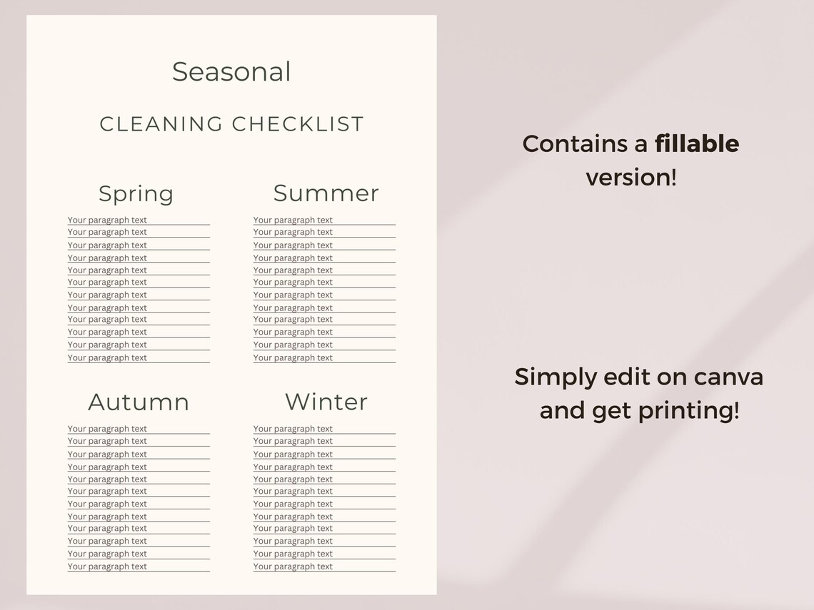 Printable Seasonal Cleaning Checklist Template | Editable A4 PDF ...