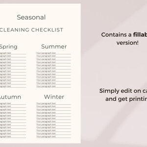 Printable Seasonal Cleaning Checklist Template | Editable A4 PDF ...