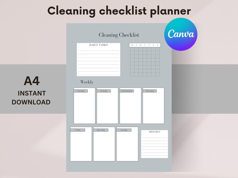 PRINTABLE + EDITABLE Cleaning Checklist Template, Weekly Chore ...