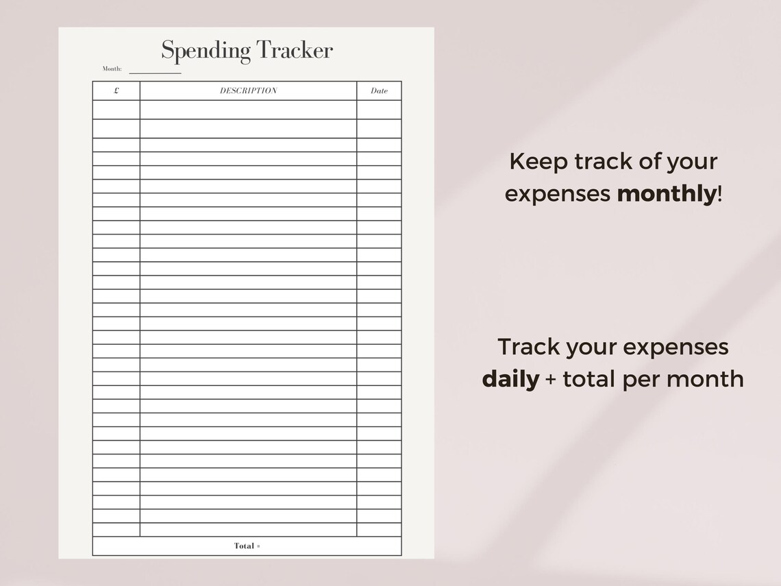 Spending Tracker - PRINTABLE and MONTHLY Spending Log, Finances Tracker ...