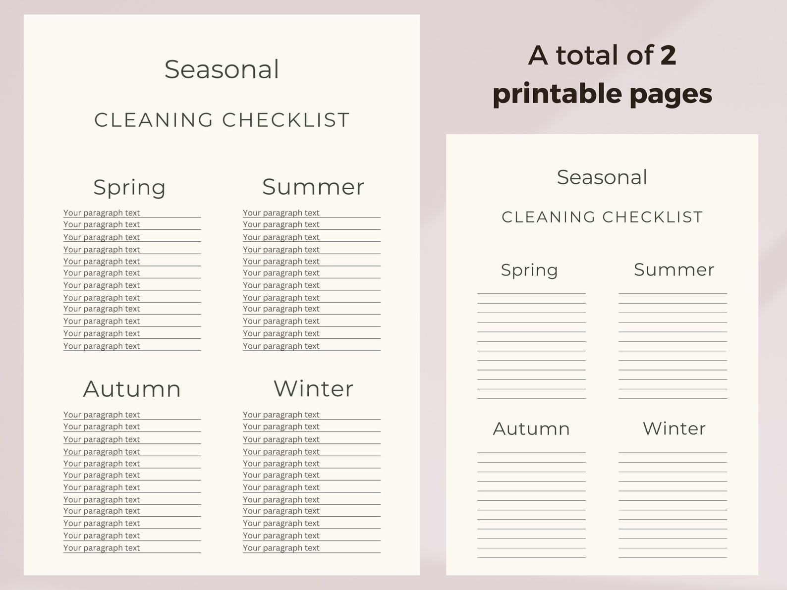 Printable Seasonal Cleaning Checklist Template | Editable A4 PDF ...