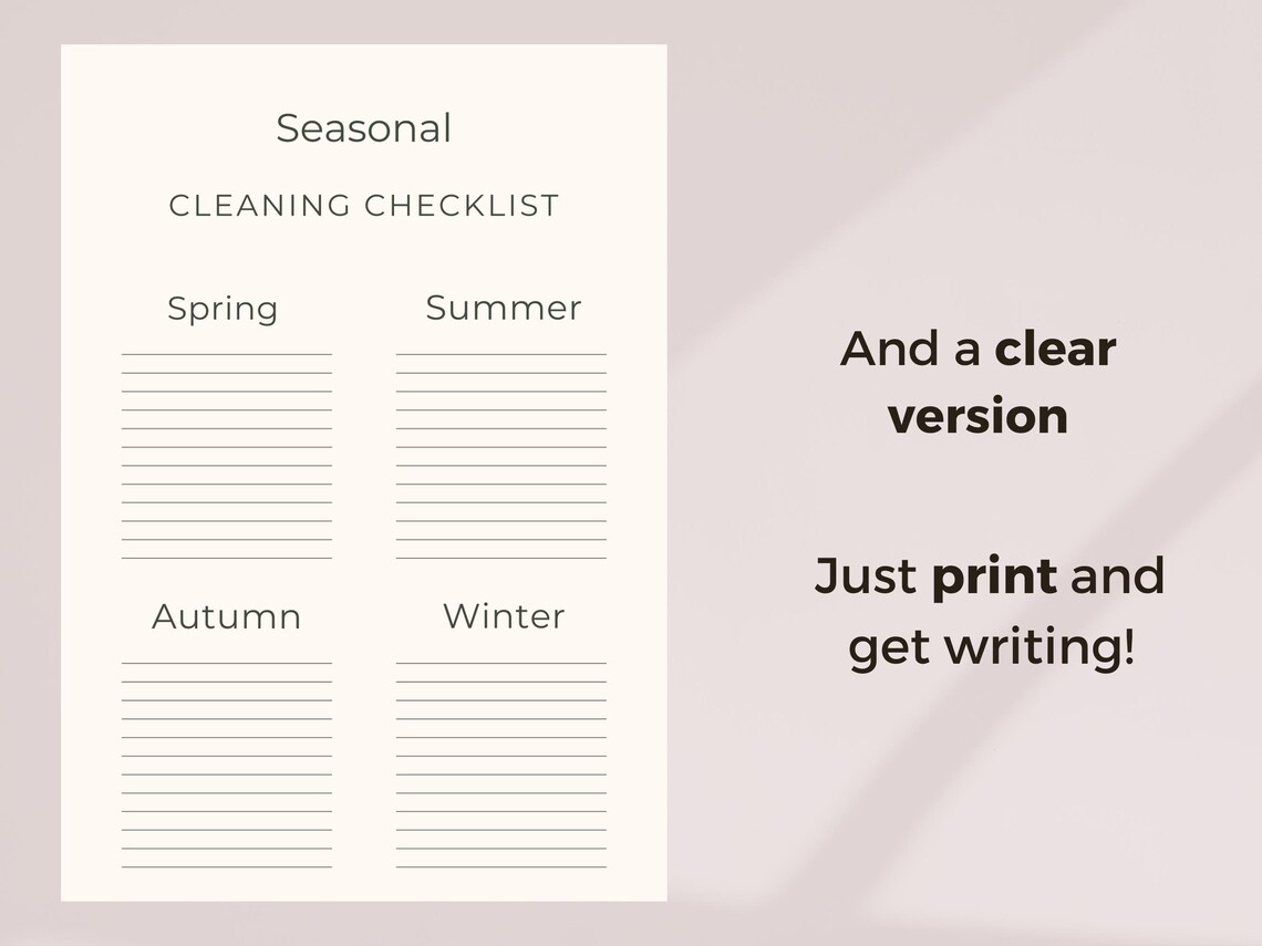 Printable Seasonal Cleaning Checklist Template | Editable A4 PDF ...