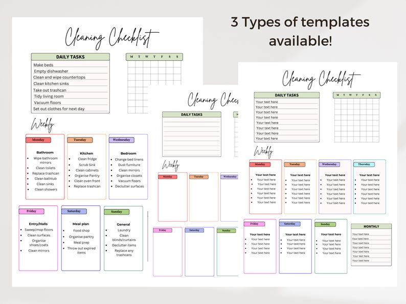 PRINTABLE + EDITABLE Cleaning Checklist Template, Weekly Chore ...