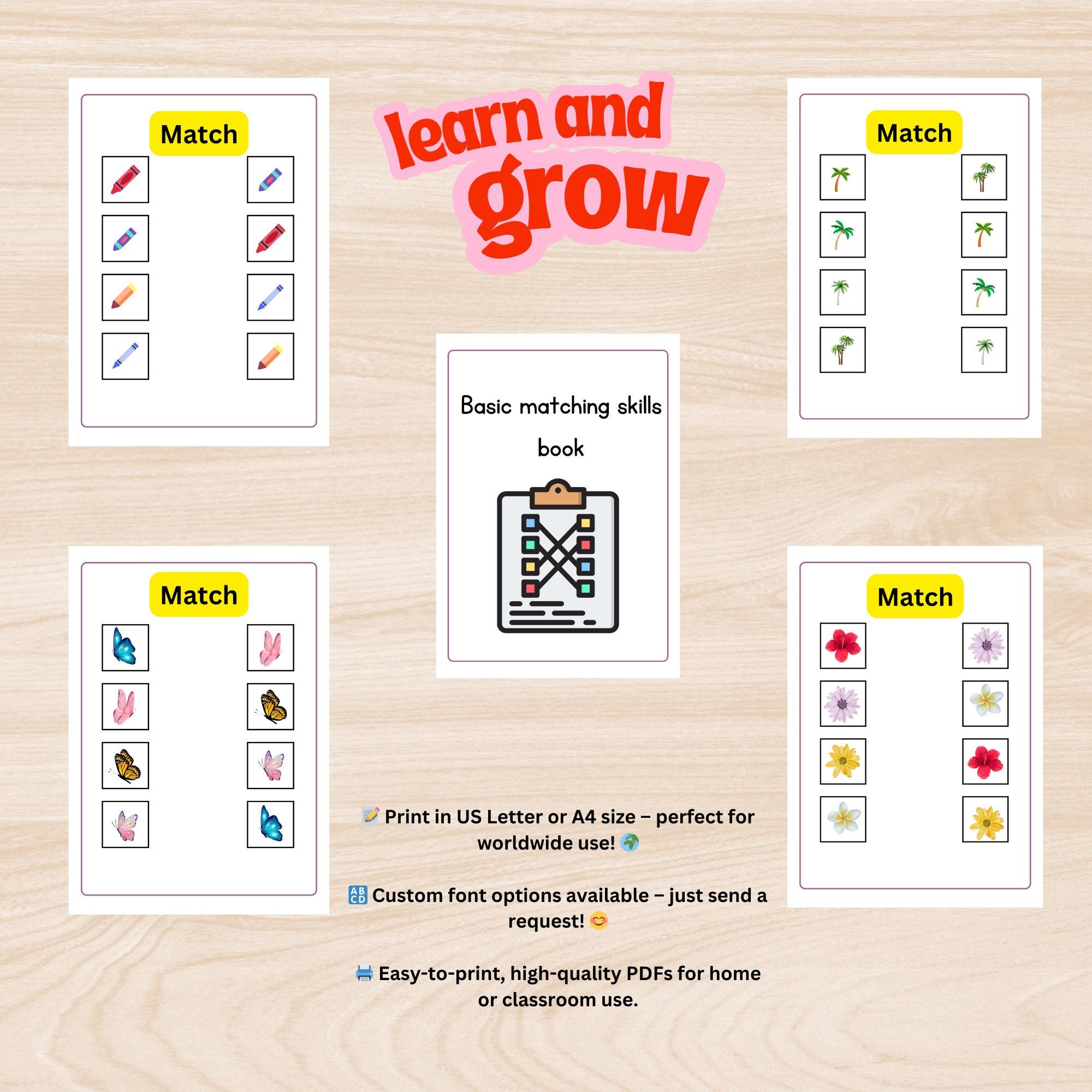 20 Printable Matching Activities, Kindergarten Worksheets, Homeschool ...