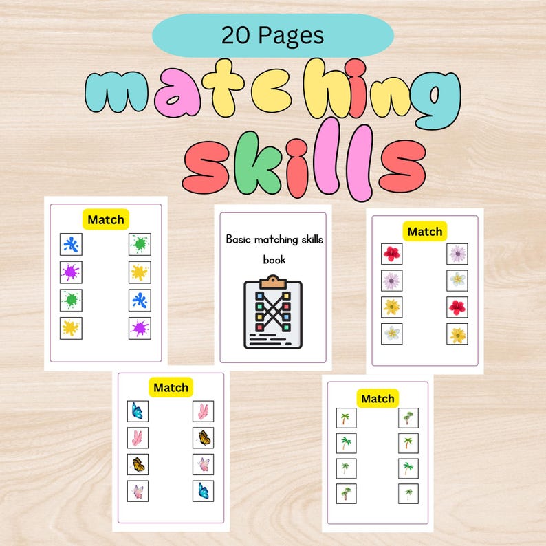 20 Printable Matching Activities, Kindergarten Worksheets, Homeschool ...