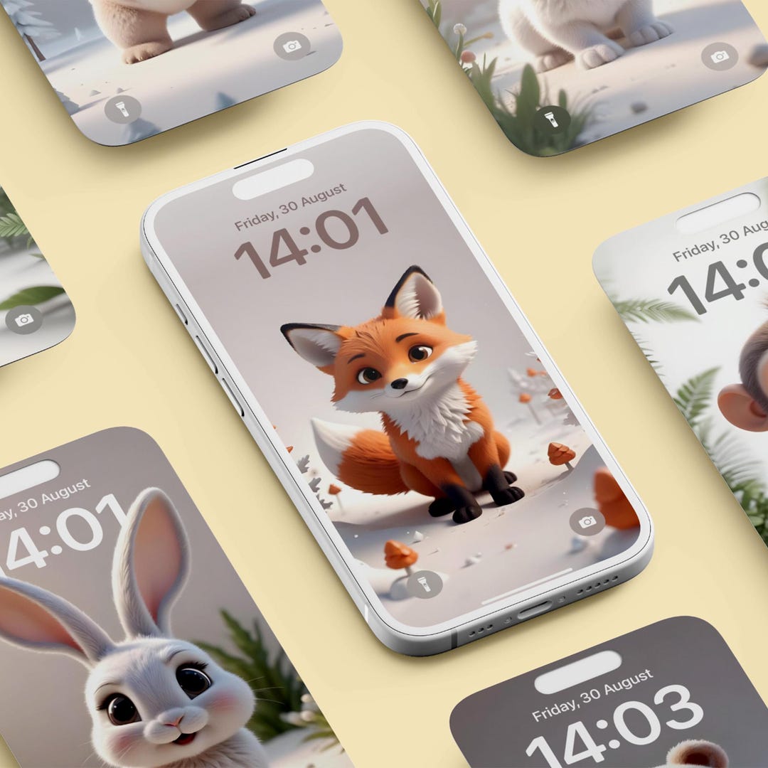 Cute 3D Animal Mobile Wallpapers Digital Download | Fox, Rabbit ...