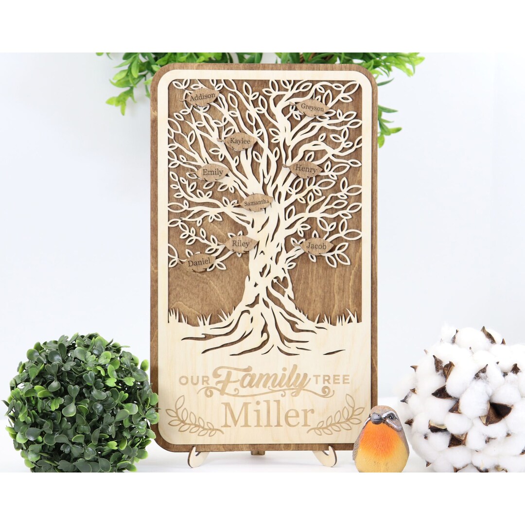 Family Tree Sign With Personalized Leaves up to 15 Names Wood Sign ...