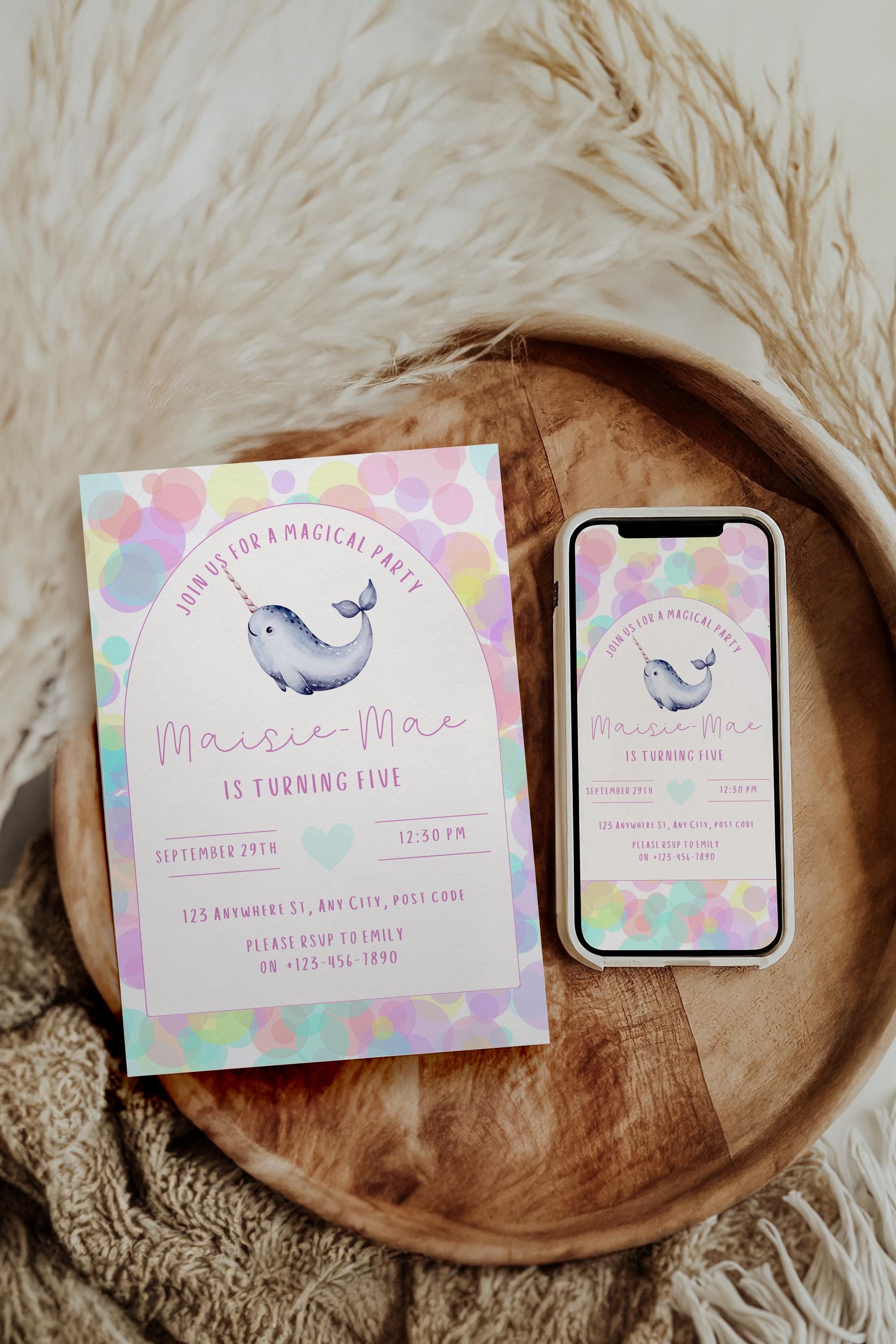 Narwhal Birthday Invitation, Girls Birthday, Editable Template, Email ...