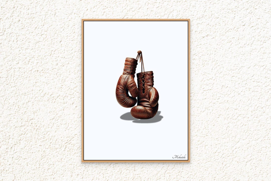 Minimalist Brown Leather Boxing Gloves Wall Art Poster, Classic Sports ...