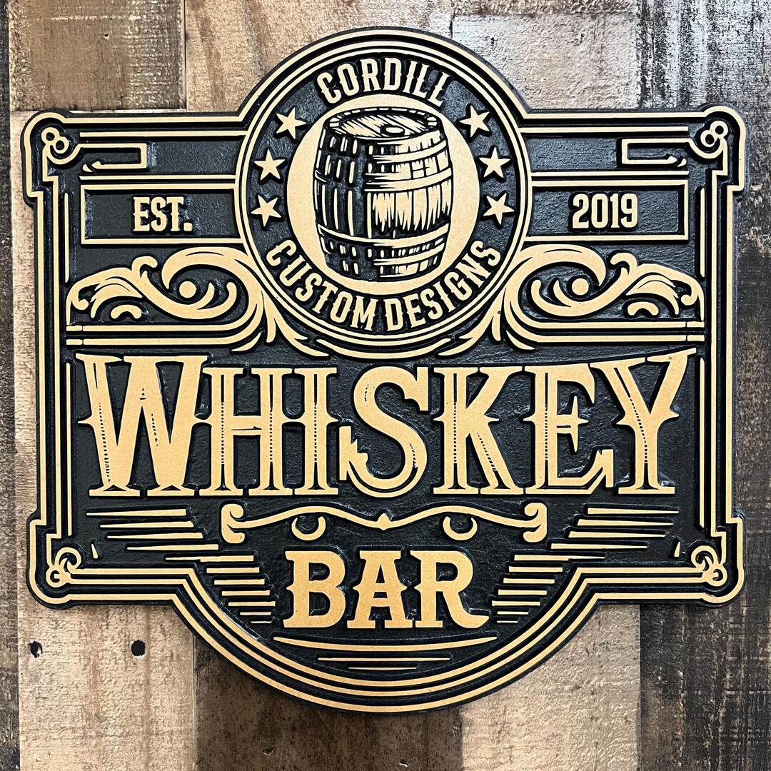 Custom Wood Carved Whiskey Bar Sign | Man Cave Sign | Garage Decor ...