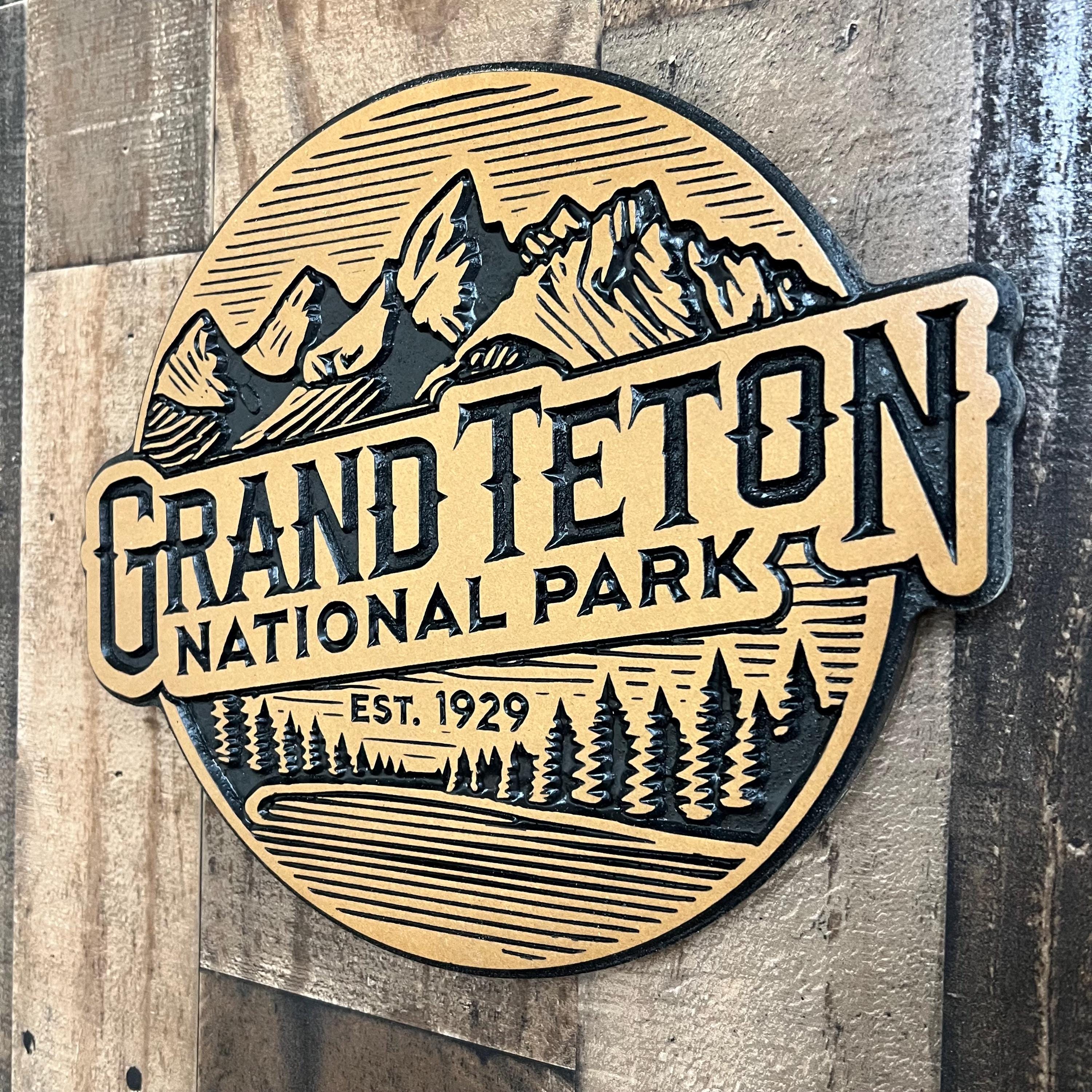 Wood Carved Grand Teton National Park Sign | Man Cave Sign | Garage ...