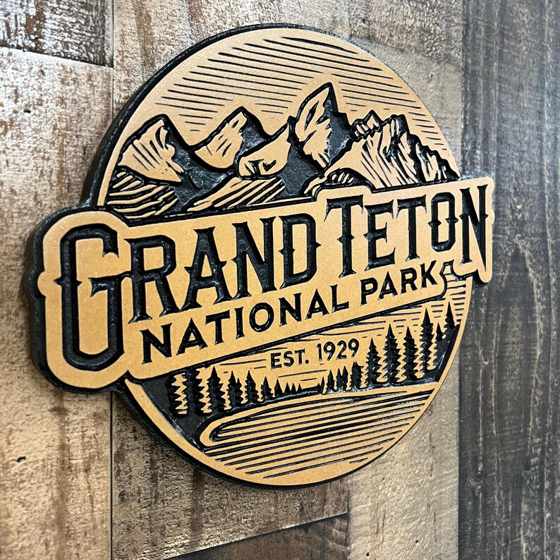 Wood Carved Grand Teton National Park Sign | Man Cave Sign | Garage ...