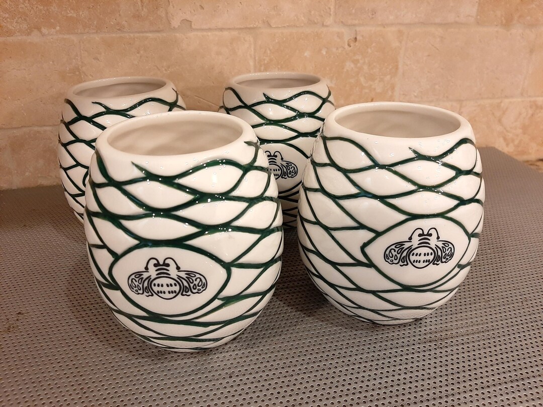 Patron Tequila Tiki Mugs Barware Agave Ceramic Mugs Cups Glass Bee Hive ...