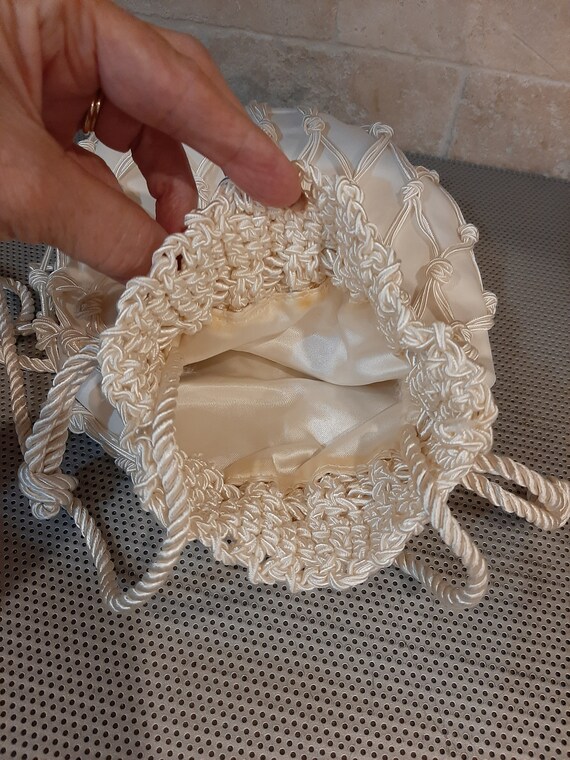 Vintage 1980s Macrame Ivory Cream Crochet Small Purse… - Gem