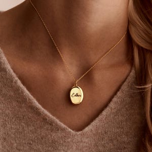 Personalized Gold Oval Photo Locket, Custom Engraved Memorial Jewelry ...