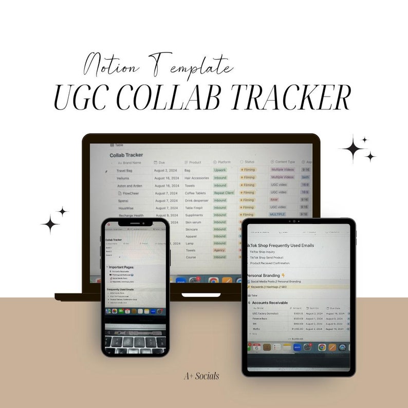 UGC Collab Tracker UGC Dashboard Notion Dashboard Collab Tracker Social Media Scheduler User ...