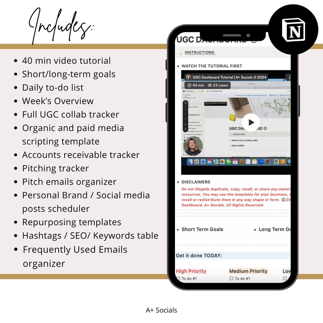 UGC Collab Tracker UGC Dashboard Notion Dashboard Collab Tracker Social ...