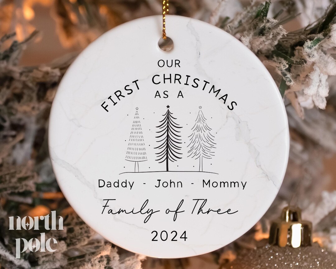 Personalized Family of Three Christmas Ornament, Baby's First Christmas ...