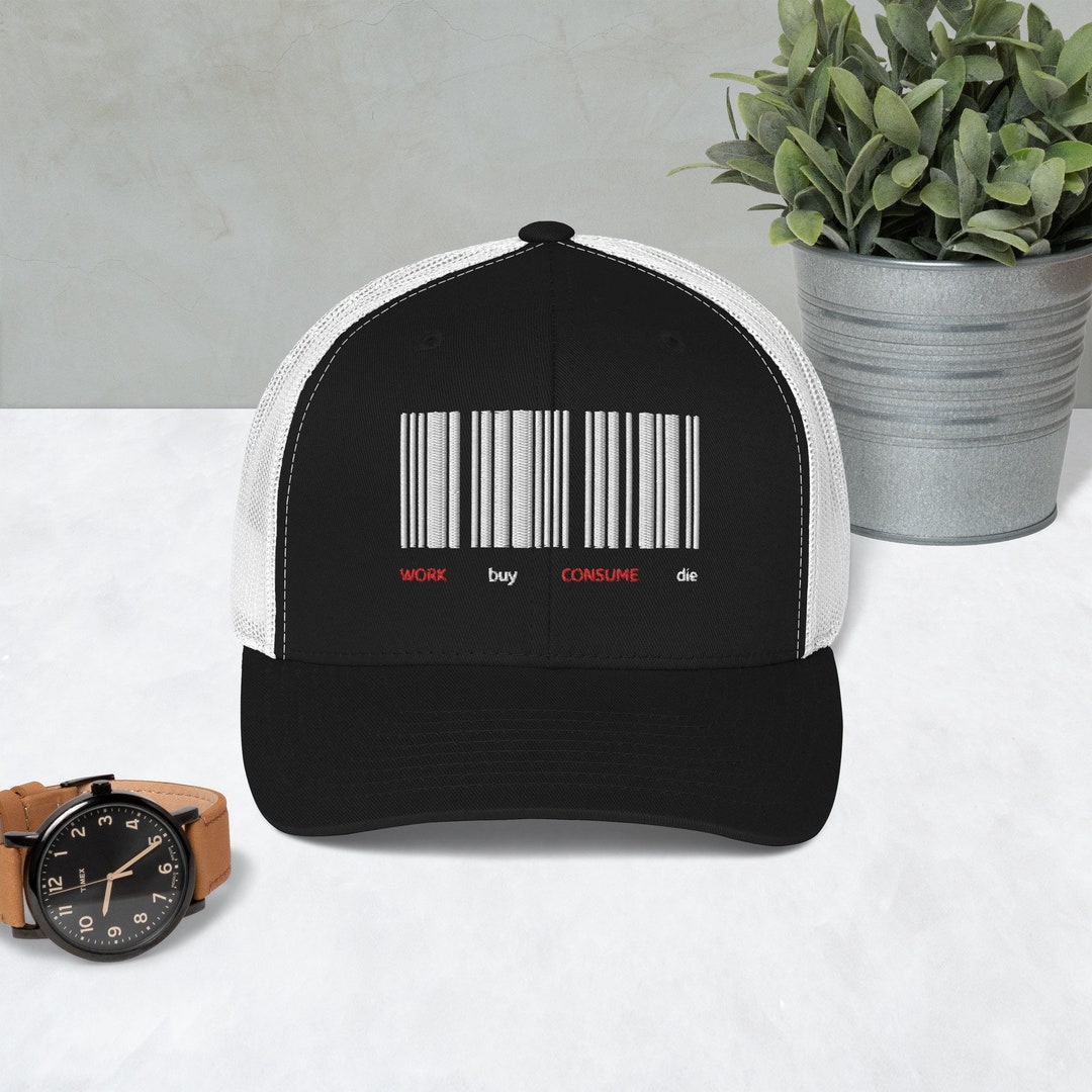 BAR CODE Embroidered Trucker HAT, Barcode Design Work, Buy, Consume ...
