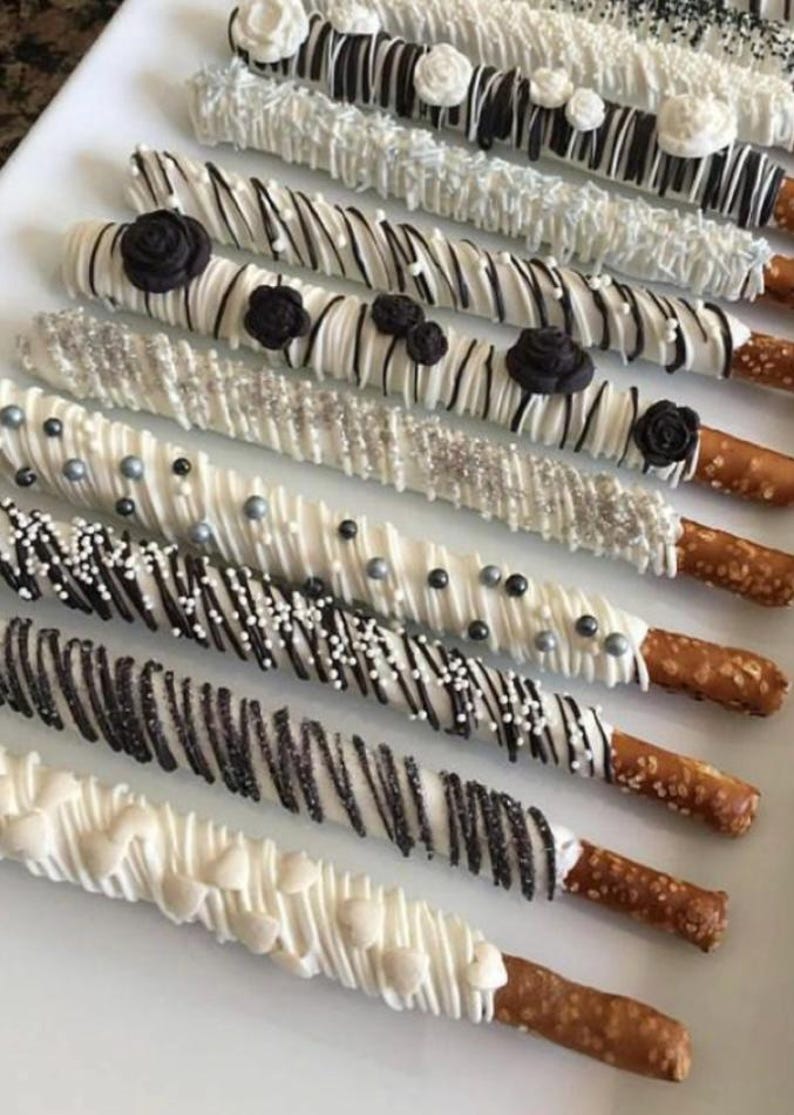 Sophisticated Themed Chocolate Covered Pretzel Rods With Roses and ...