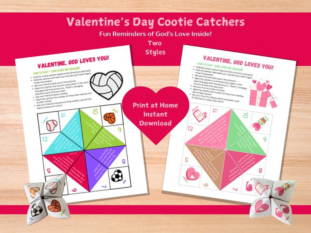 Christian Valentine Card Cootie Catcher Printable Set, Scripture Bible ...