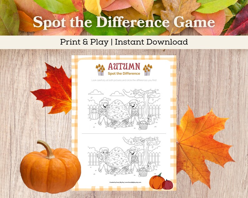 Fall Spot the Difference Printable Game * Autumn Classroom Activity ...