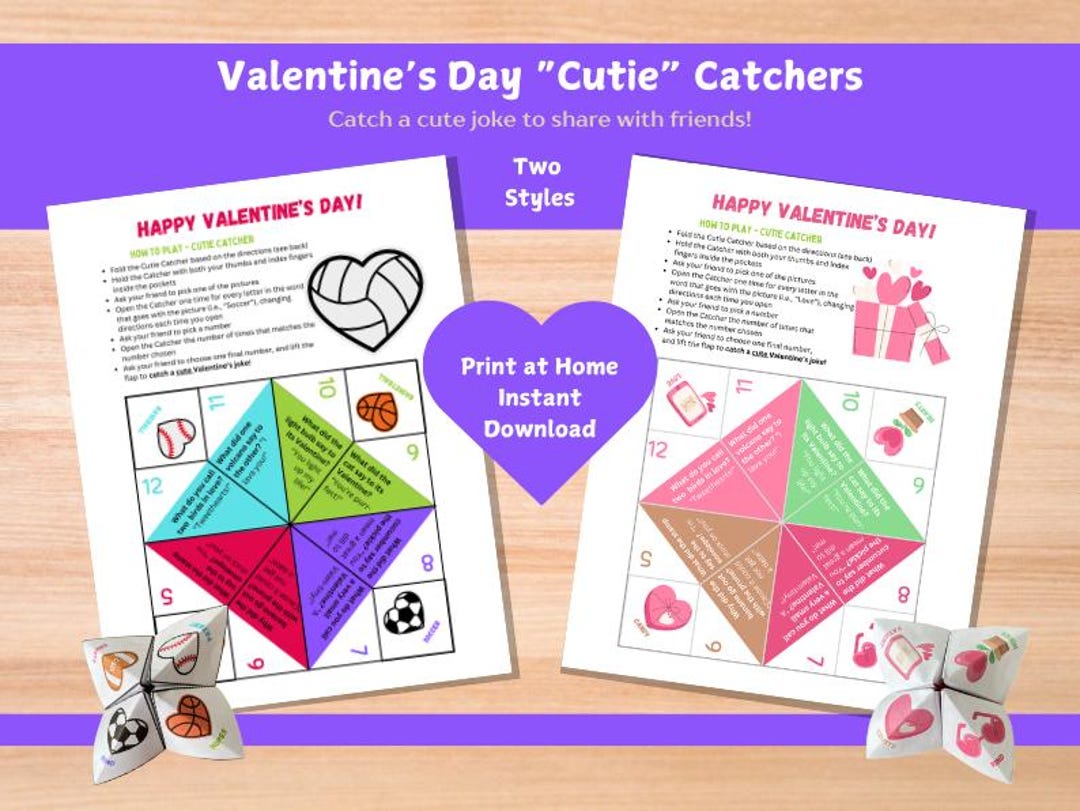 Valentine Card Cootie Catcher Printable Set, Valentine Joke Teller ...