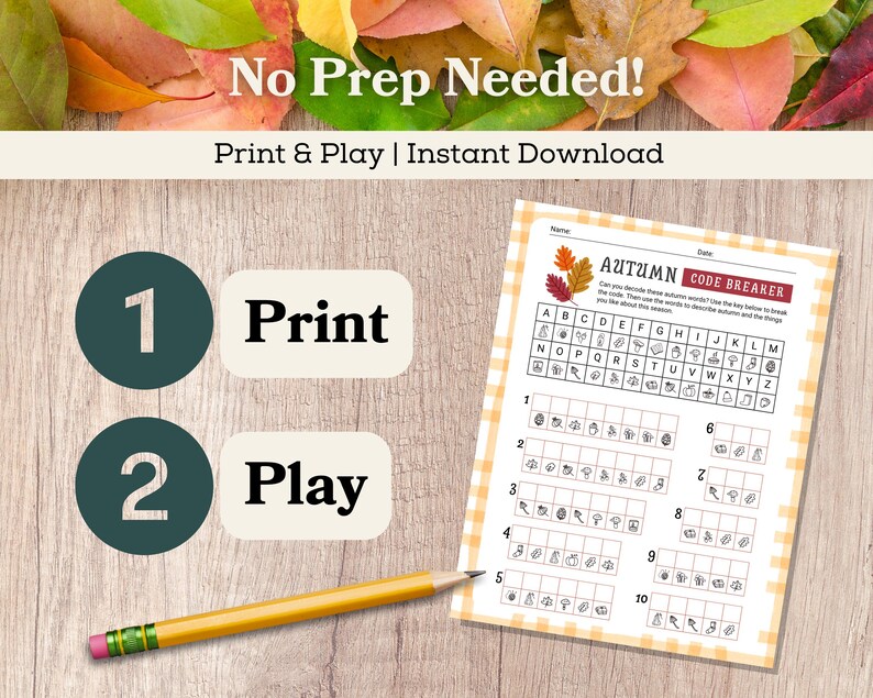 Autumn Code Breaker Printable Game * Fall Classroom Activity * Instant ...