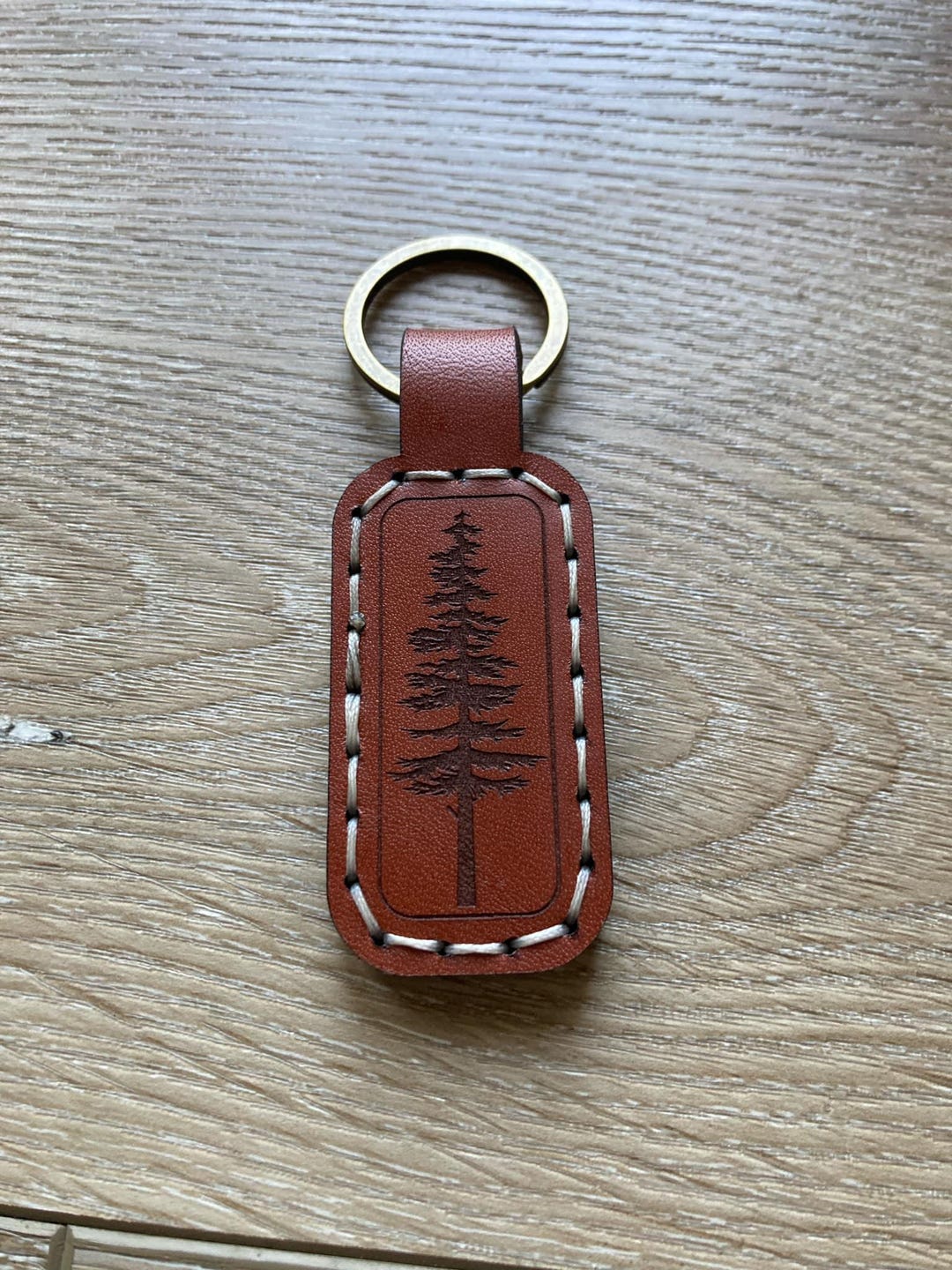 Handmade Leather Keychain, Pine Tree, Hand Stitched - Etsy