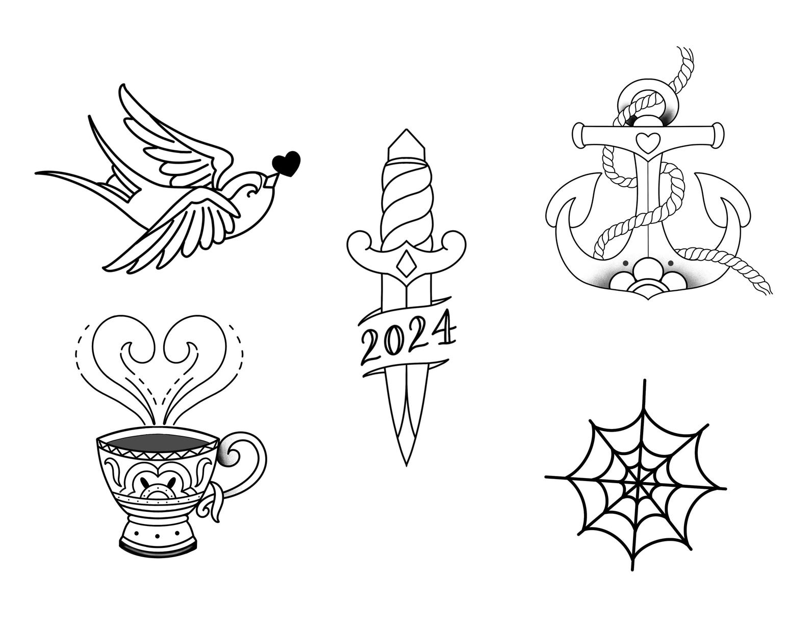 Tattoo Design Stencils Outline - Etsy