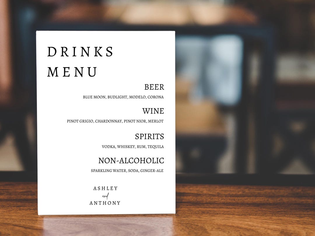 Editable Modern Drinks Menu Template, Modern Editable Drink Menu ...