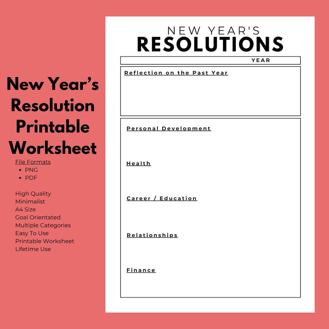 New Year's Resolution Printable Worksheet | 2025 Goal Setting Printable ...
