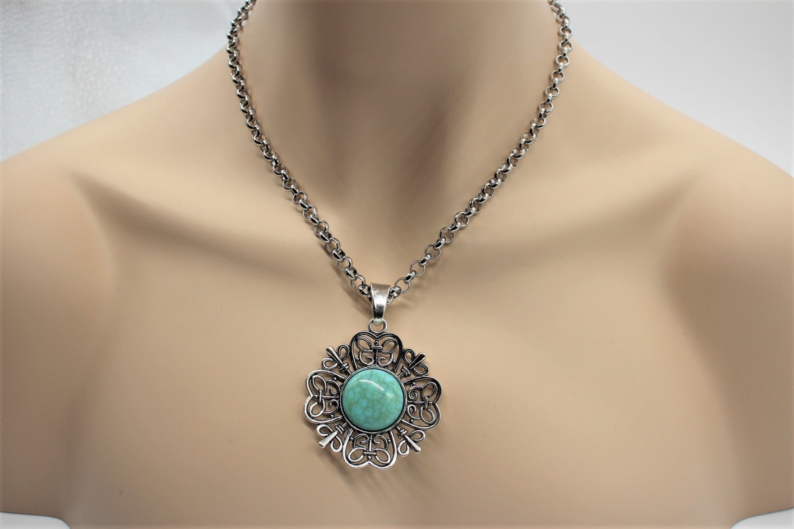 Beautiful Statement Necklace. Antique Silver and Turquoise. | Etsy