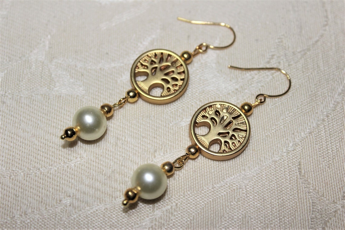Celtic Style Gold Plated Tree of Life Earrings with Ivory | Etsy
