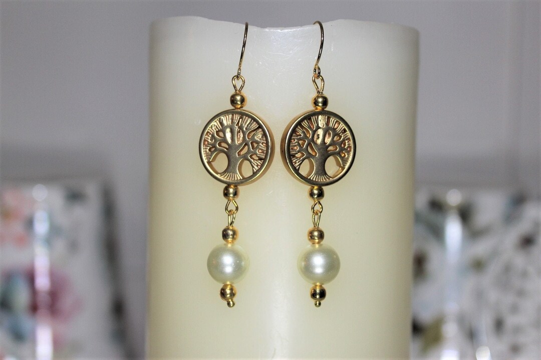 Celtic Style Gold Plated Tree of Life Earrings With Ivory - Etsy