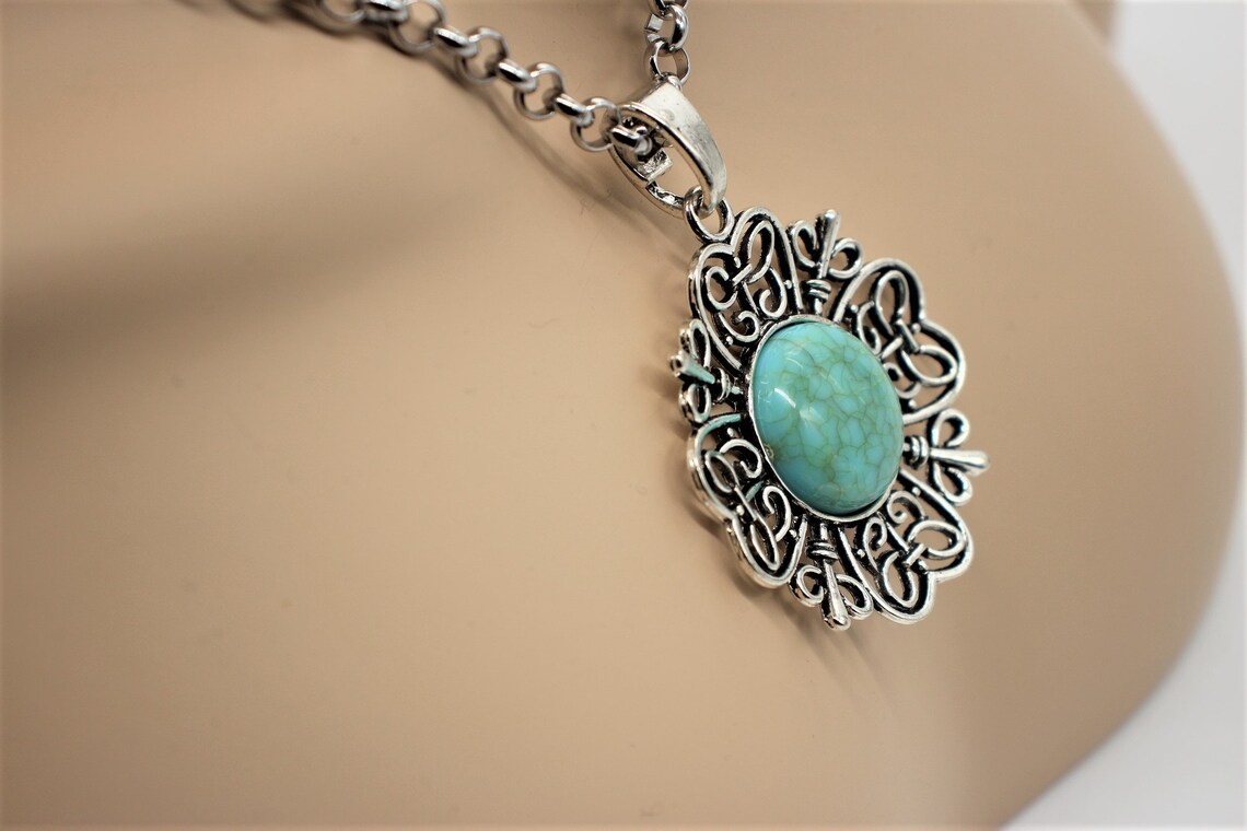 Beautiful Statement Necklace. Antique Silver and Turquoise. | Etsy