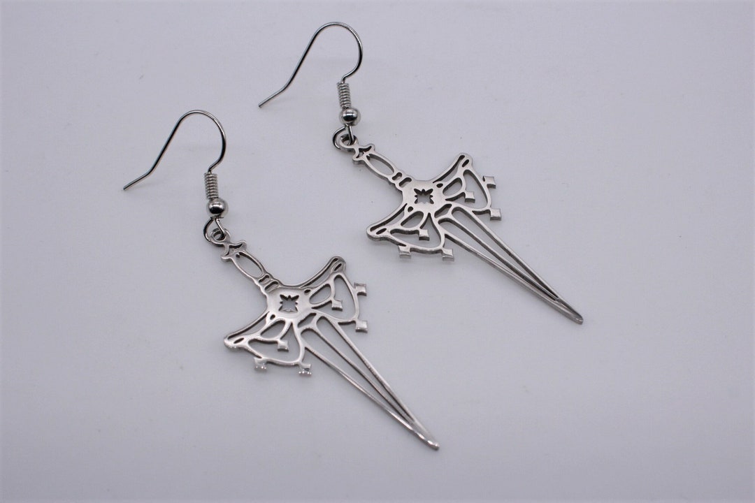 Goth, Sword Earrings. Gender Neutral. Stainless Steel. Laser Cut. Light Weight Dangles. Battle ...