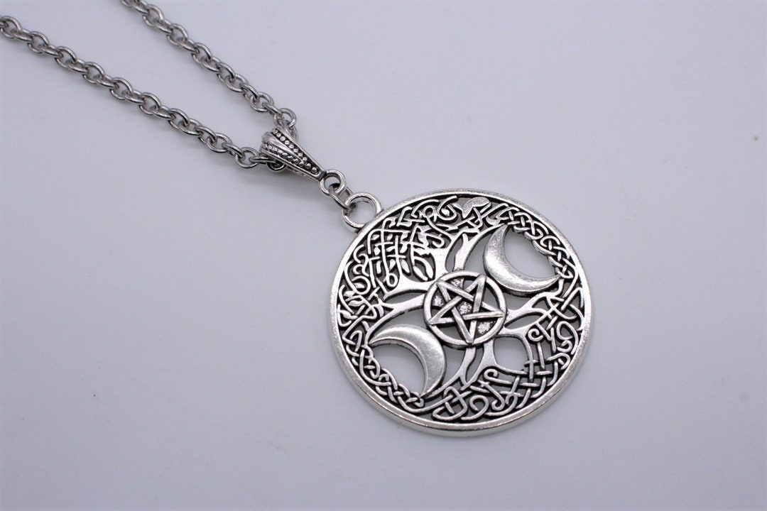 Mystical Triple Moon, Tree of Life Pendant. Moon, Tree and Pentagram ...