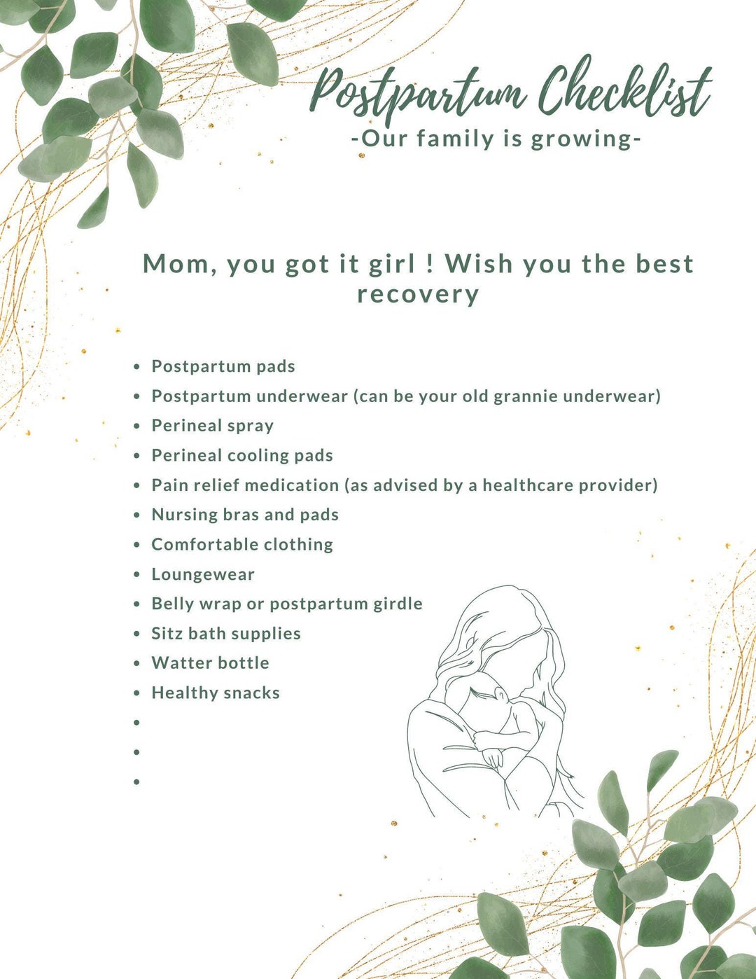 Postpartum Checklist, Postpartum Plan, Recovery, Pregnancy Checklist, Postpartum Essential ...
