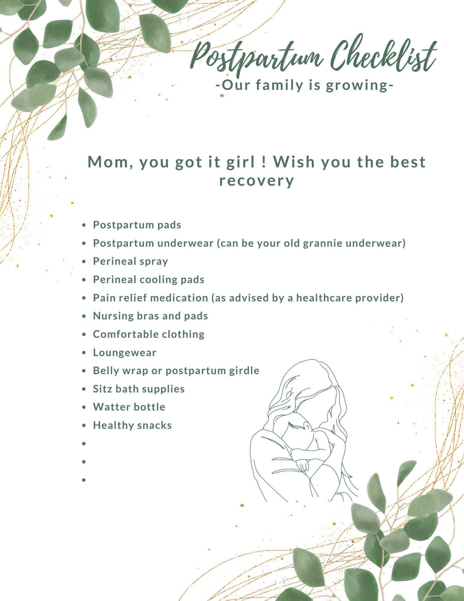 Postpartum Checklist, Postpartum Plan, Recovery, Pregnancy Checklist ...