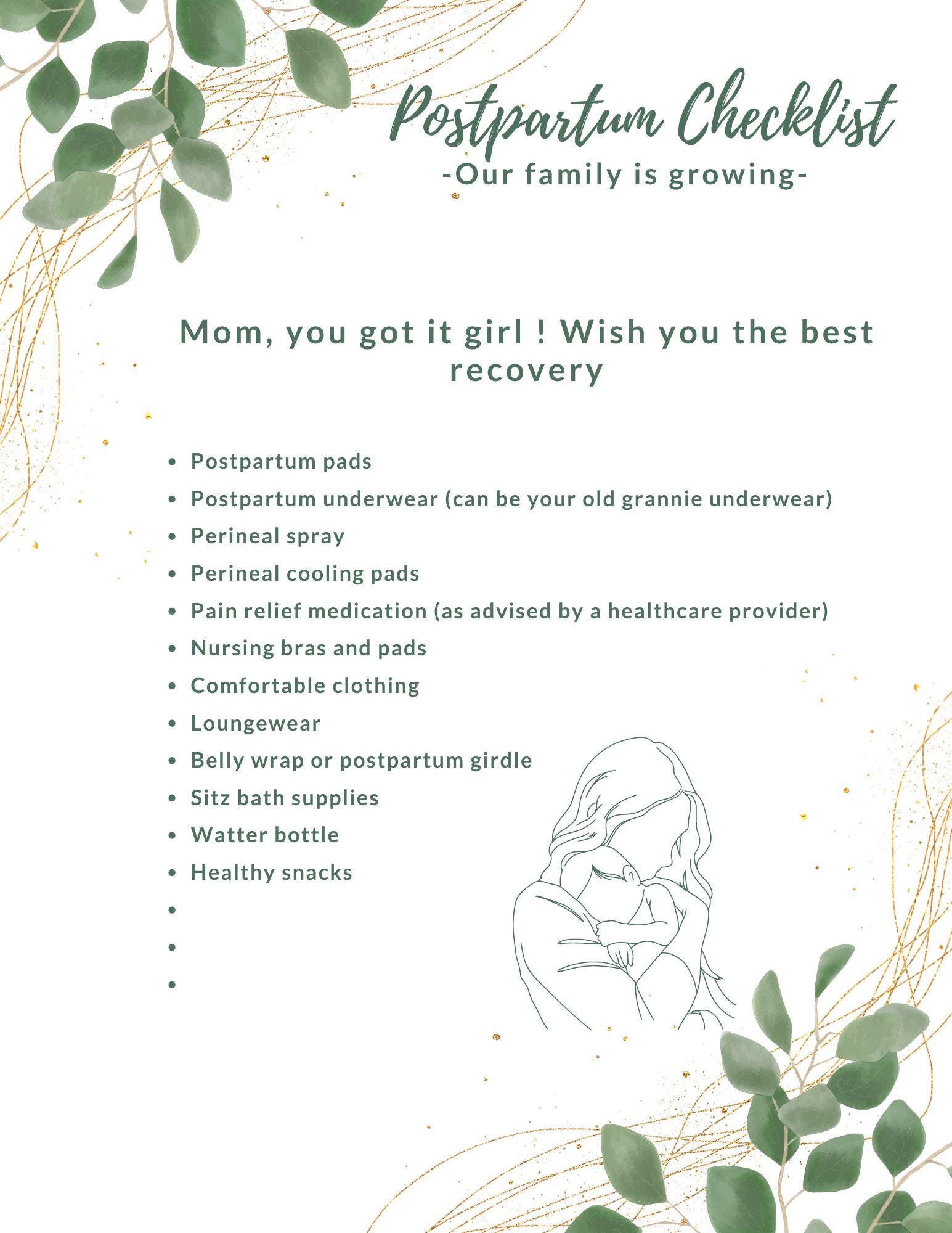 Postpartum Checklist, Postpartum Plan, Recovery, Pregnancy Checklist ...