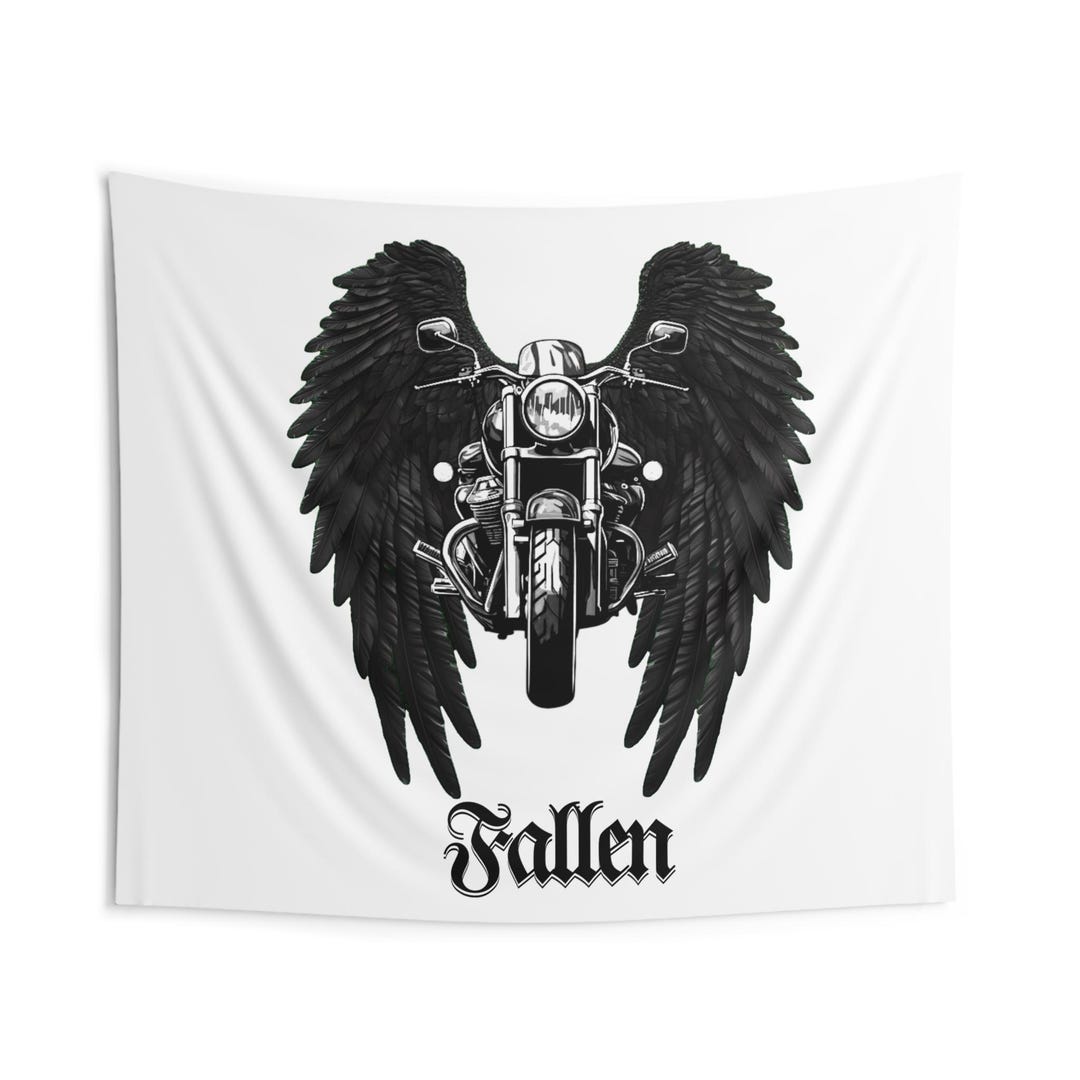 Fallen Motorcycle With Dark Angel Wings Indoor Wall Tapestries - Etsy